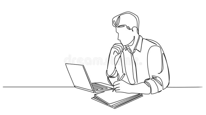 Animated Single Line Drawing of Man Taking Notes on Paper White Using ...