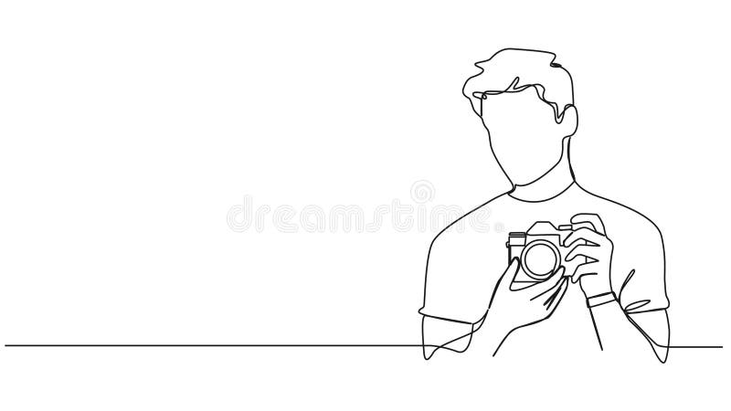 Animated Single Line Drawing of Man Taking Picture with Camera Stock ...