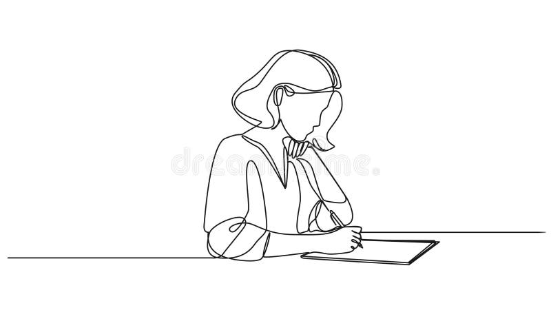 Animated Single Line Drawing of Woman Taking Notes on Paper Stock ...