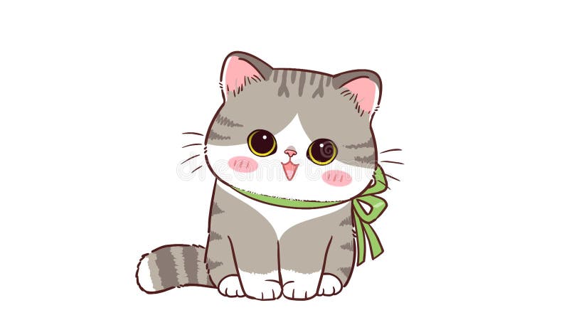 Animated Small Grey Cat Sitting and Smiling Green Screen Stock Footage ...