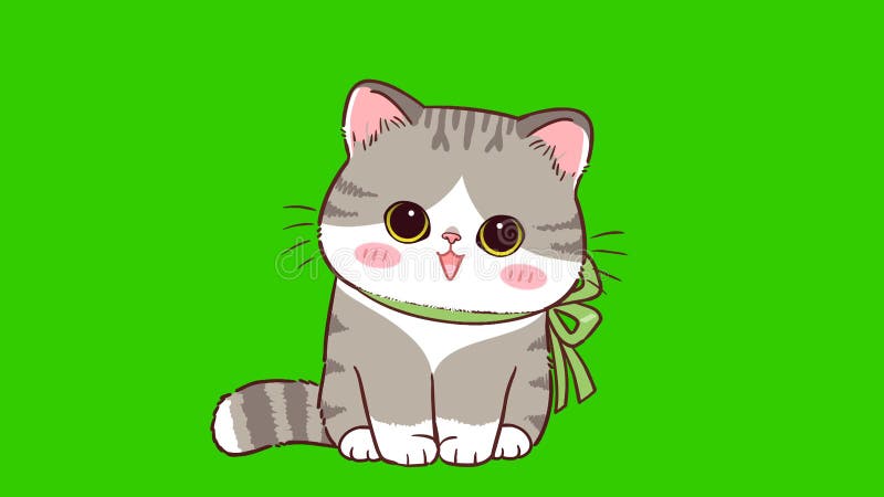 Animated Small Grey Cat Sitting and Smiling Transparent Background ...