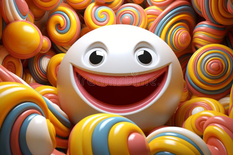 An Animated Smiley Face Surrounded by Colorful Swirls Stock ...