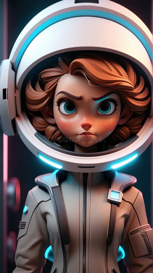 Animated Space Explorer with Determined Expression in Futuristic Helmet ...