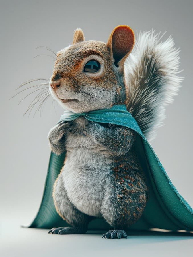 Animated Squirrel in a Superhero Cape, Looking Heroic. Stock Image ...