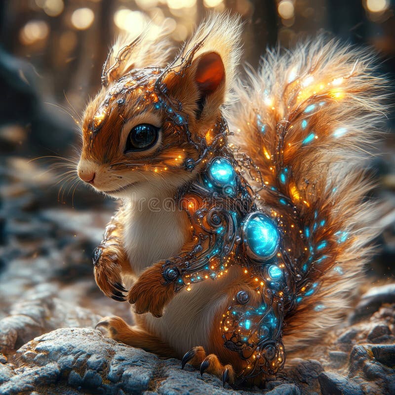 Animated Squirrel Wearing Magical Armor Sits on a Rock in a Forest ...