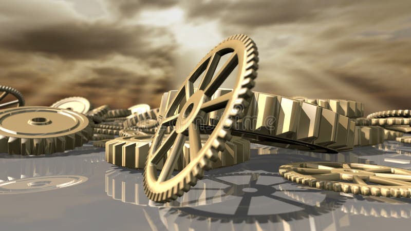 Animated Steampunk Vintage Clockwork Wheels Fallen Down. 3D Rendering ...