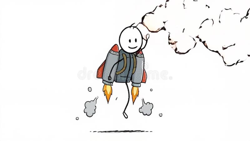 Stick Figure Flying with Jetpack Illustration Animation Stock Video ...