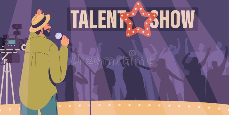 Animated Talent Show With Performer On Stage Holding A Microphone Atmosphere Is Filled With