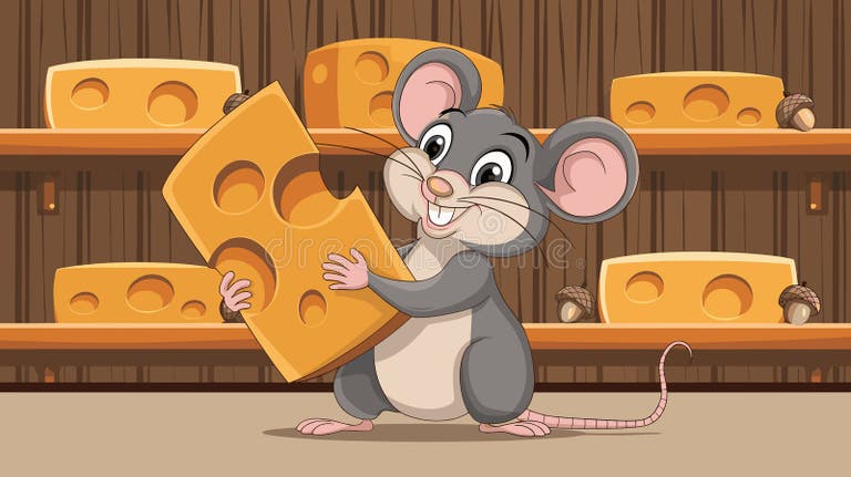 An Animated Tiny Mouse with a Large Piece of Cheese, Posing Playfully ...