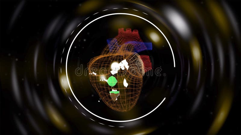 Animated Tiny World Spinning Inside Heart-shaped Grid Over Techno Waves ...