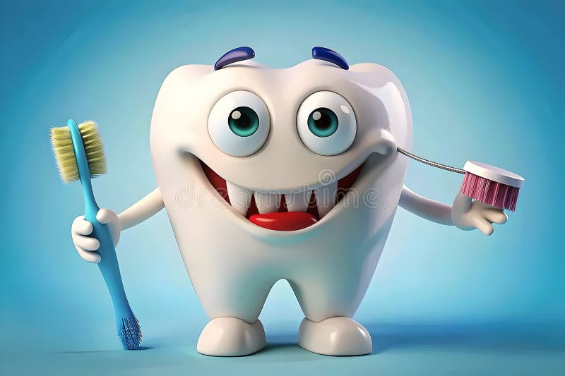 Animated Tooth Character with Toothbrushes Stock Illustration ...