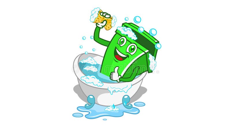 Animated Trash Bin Being Washed in the Bath. Stock Video - Video of ...