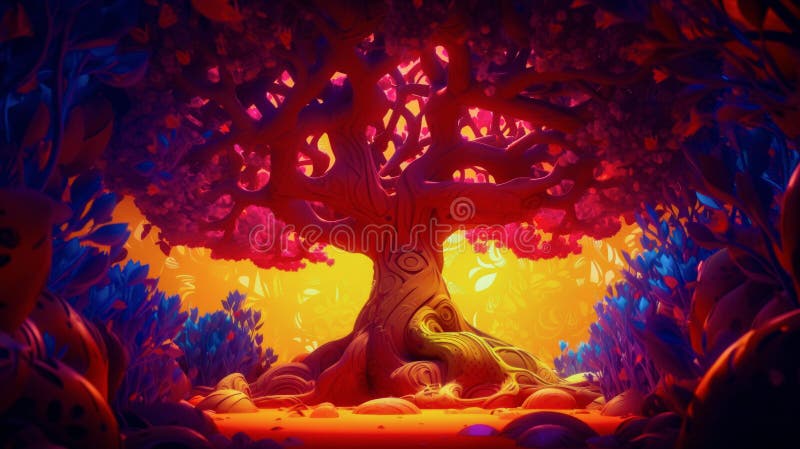 An Animated Tree in the Middle of Forest. Generative AI Stock ...