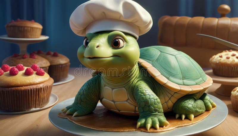 Turtle Chef with Cupcakes stock photo. Image of creative - 316698644