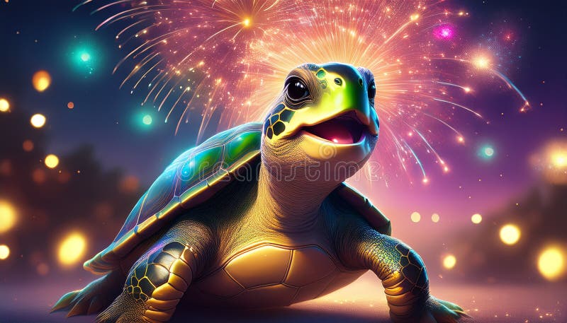 Animated Turtle with Fireworks Stock Illustration - Illustration of ...