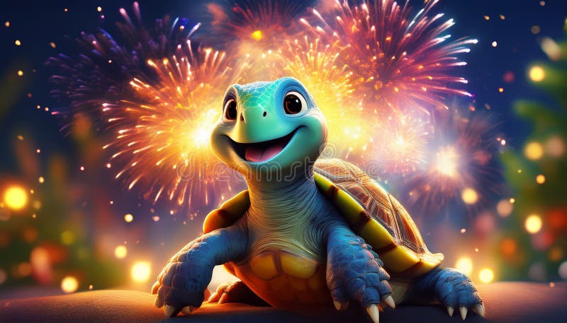 Animated Turtle with Fireworks Stock Illustration - Illustration of ...