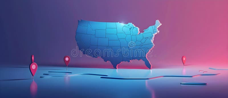 An Animated USA Map with Location Markers and Pins. Concept Motion ...