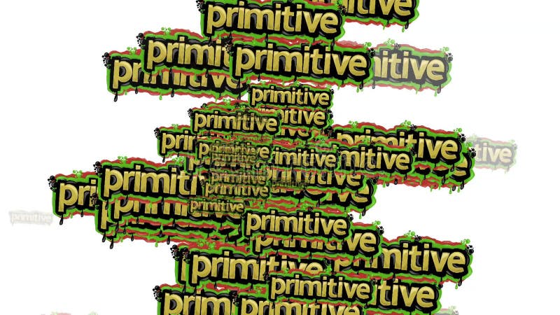 Animated Video Scattered with the Words PRIMITIVE on a White Background ...