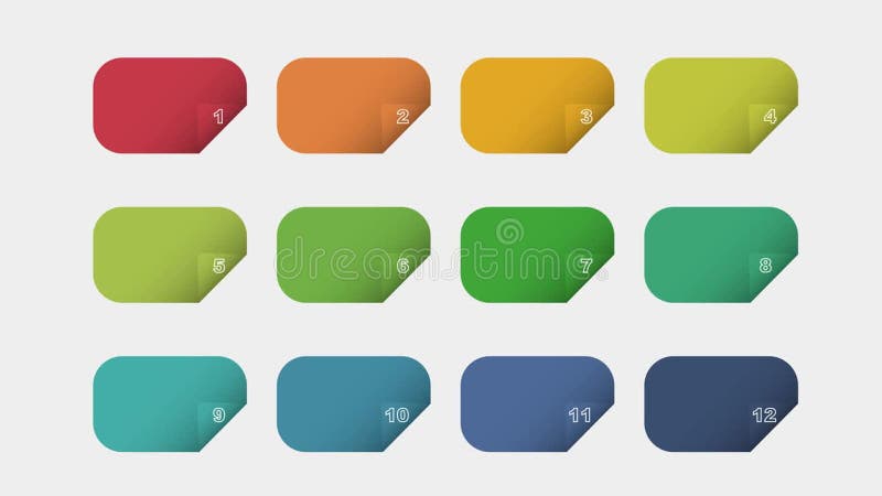 Animated Video 12 Steps Multicolor Rectangle Shape with Number for ...