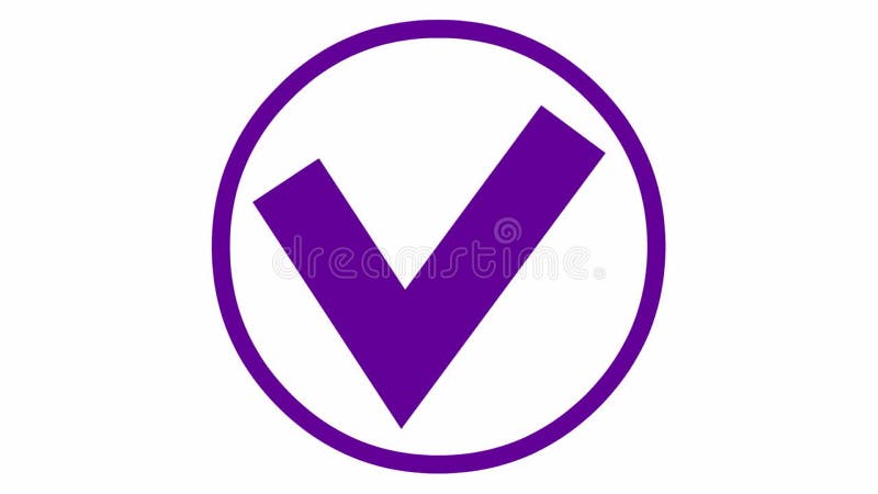 Animated Violet Check Mark in Circle Appears. Flat Vector Illustration ...