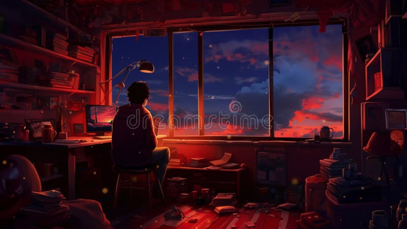 Animated Virtual Bedroom Interior with City Night View from Window ...