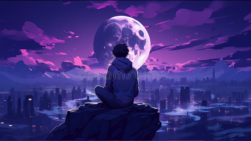 Animated Virtual Silhouette of Boy on Landscape Background Night City ...