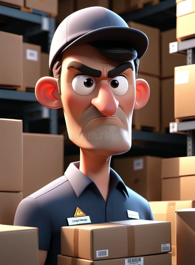 Animated Warehouse Worker Surrounded by Cardboard Boxes Stock Image ...