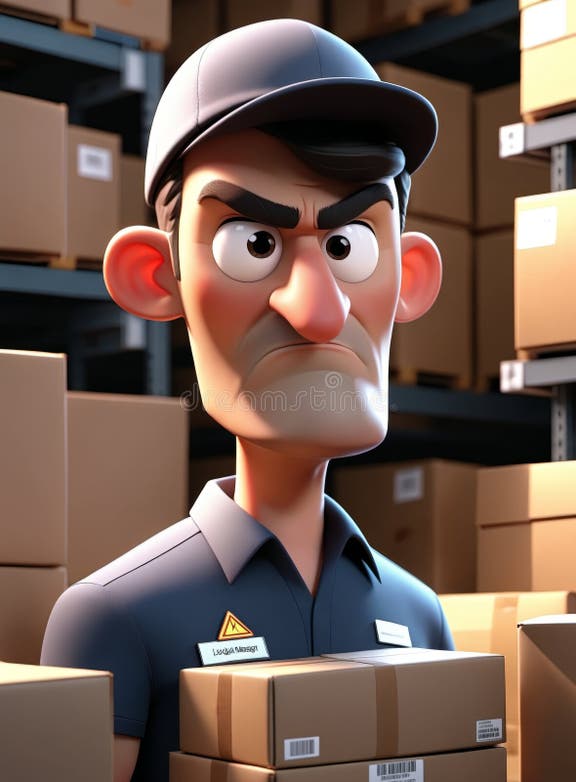 Animated Warehouse Worker Surrounded by Cardboard Boxes Stock Image ...