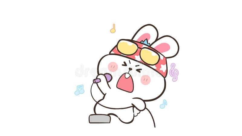 Animated White Rabbit Holding a Microphone Singing White Background ...