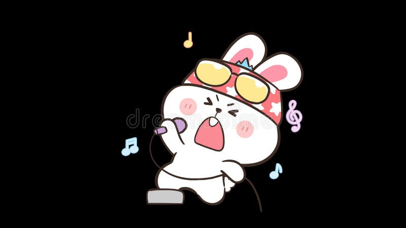 Animated White Rabbit Holding a Microphone Singing Transparent ...