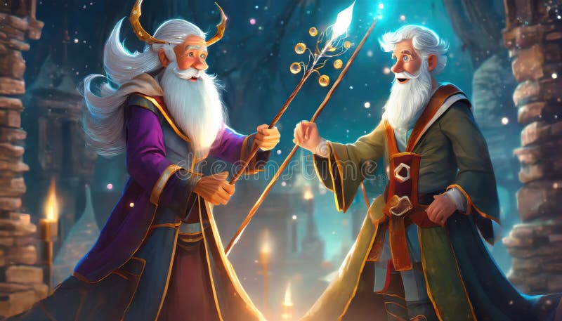 Animated witch with wands stock illustration. Illustration of dance ...