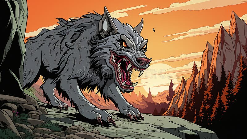 Intensely Detailed Anime Wolf in Grotesque Caricature Style Stock ...