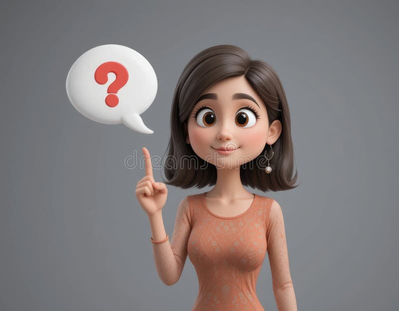 Cartoon Woman Thinking with Question Mark Bubble Idea Concept Stock ...