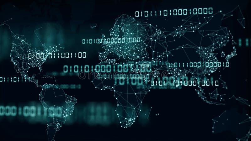 Animated World Map with Digits 0 and 1 Binary Code on a Background. Concept of Informatization ...