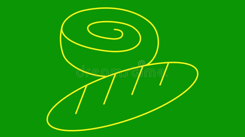 Animated Yellow Linear Bread and Roll is Drawn. Line Symbol of Bakery ...
