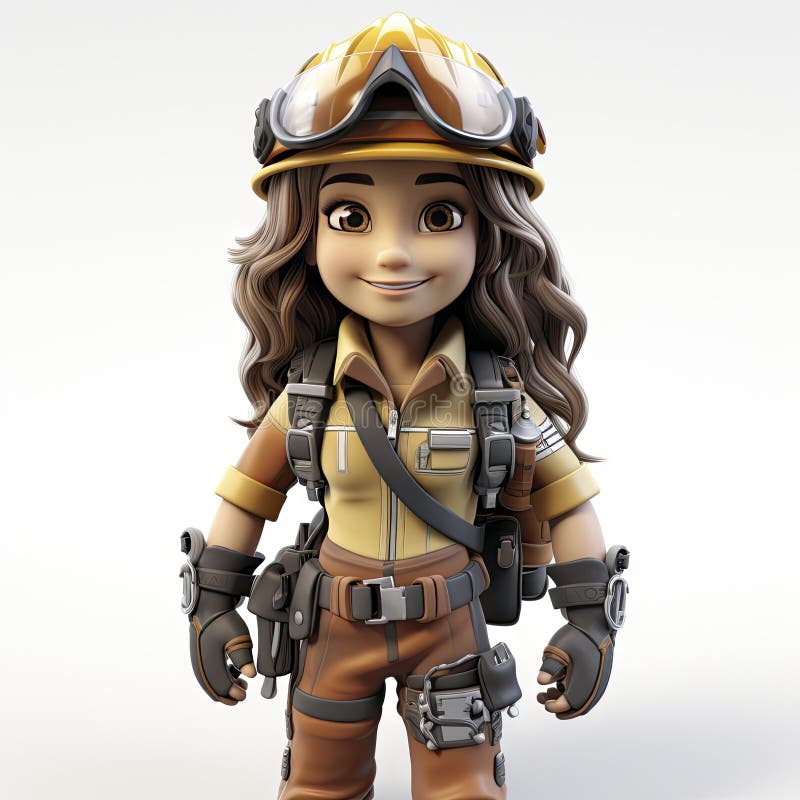 Animated Young Female Miner with Equipment Ready for Work. Stock ...