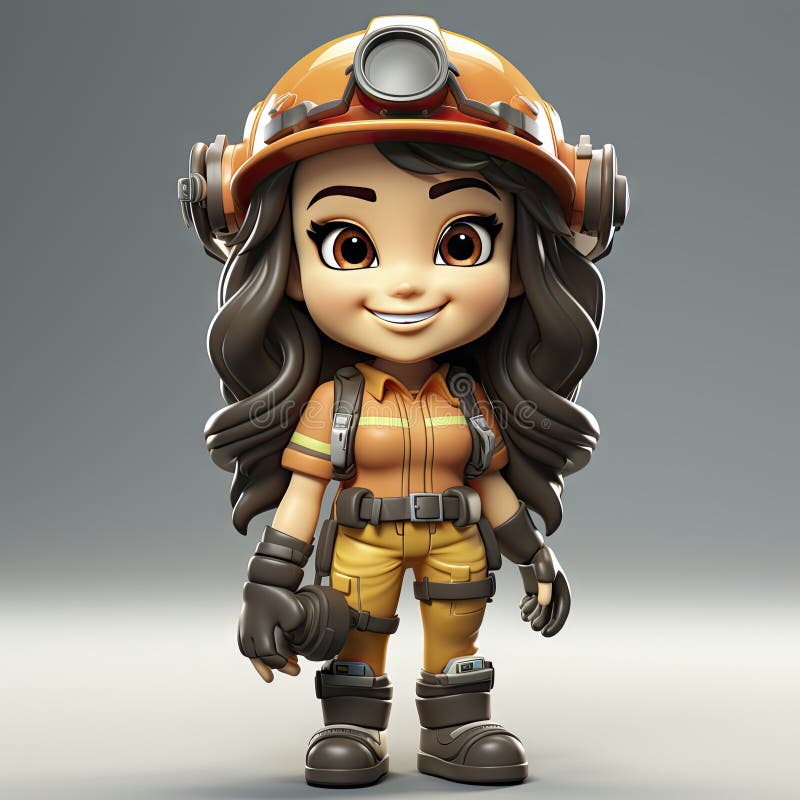 Animated Young Female Miner with Equipment Ready for Work. Stock ...