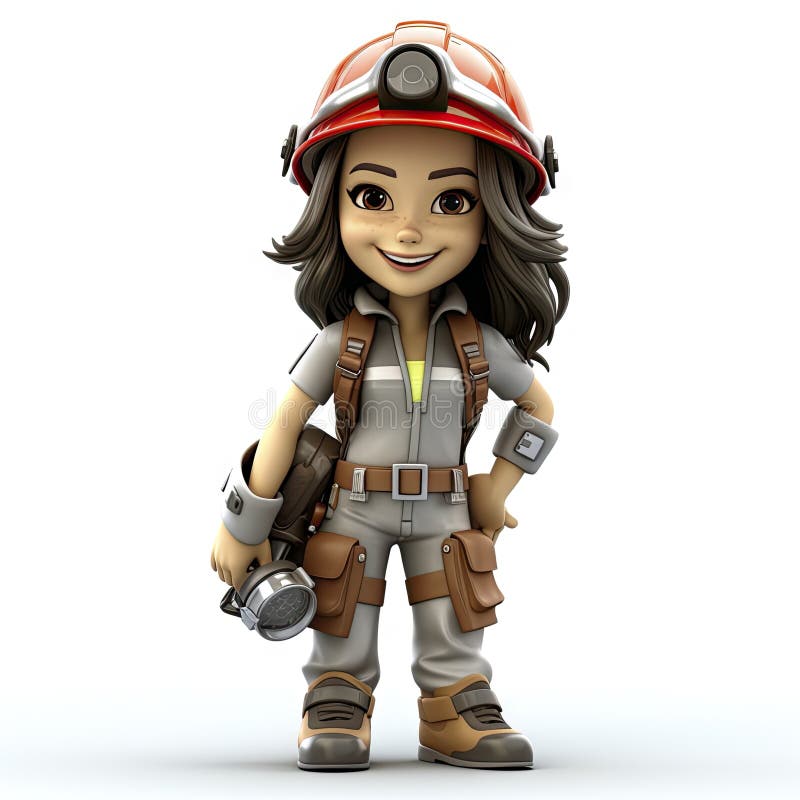 Animated Young Female Miner with Equipment Ready for Work. Stock ...