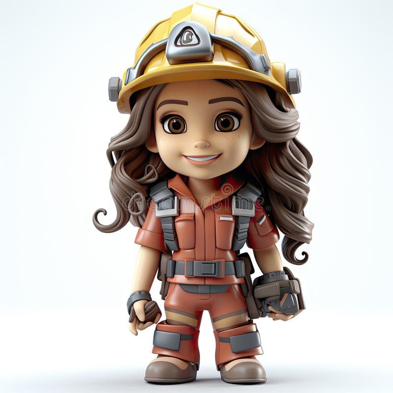 Animated Young Female Miner with Equipment Ready for Work. Stock ...