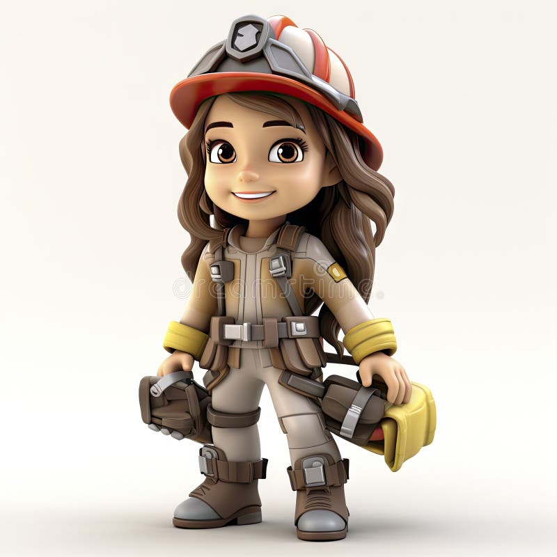Animated Young Female Miner with Equipment Ready for Work. Stock ...