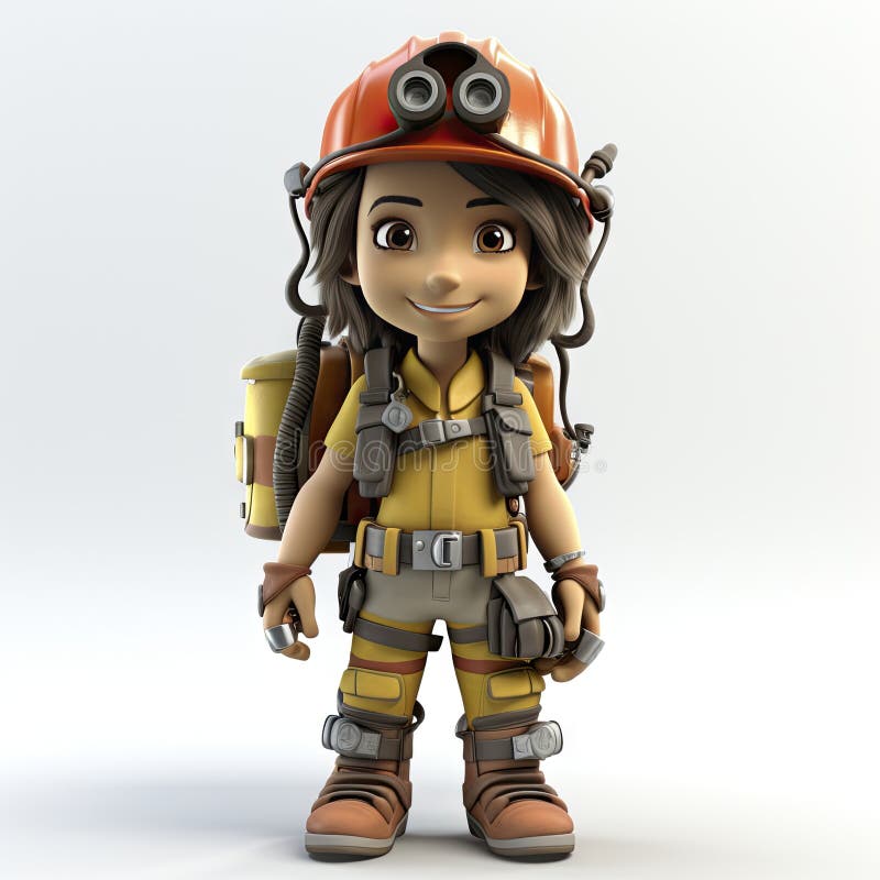 Animated Young Female Miner with Equipment Ready for Work. Stock ...