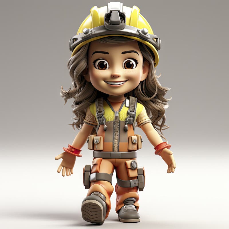Animated Young Female Miner with Equipment Ready for Work. Stock ...