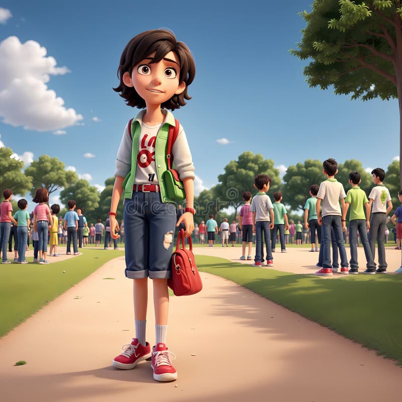 Animated Youth in Park Setting Surrounded by Peers on a Clear Day Stock ...