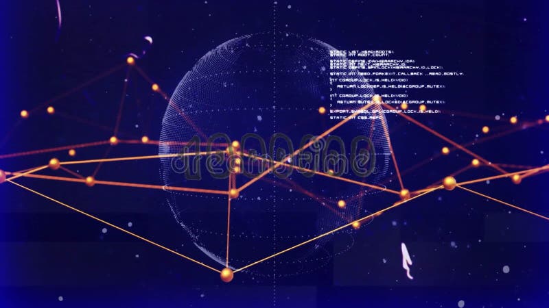 Animating Digital Network Mesh Around Wireframe Globe Showing Numeric ...