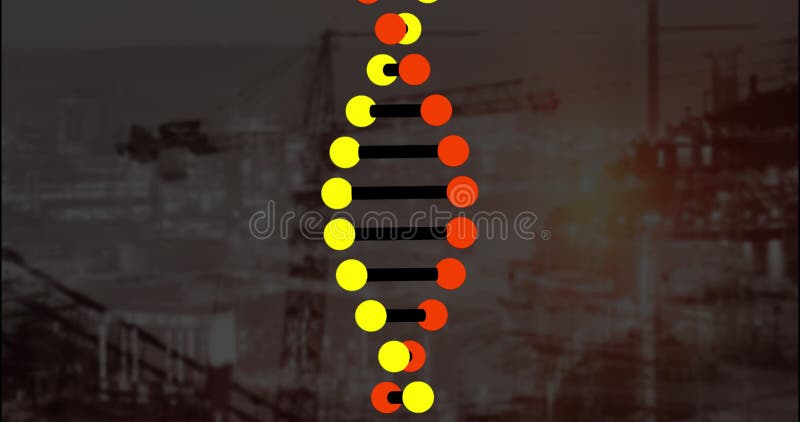 Animating DNA Strand Over Construction Site with Cranes in Background ...
