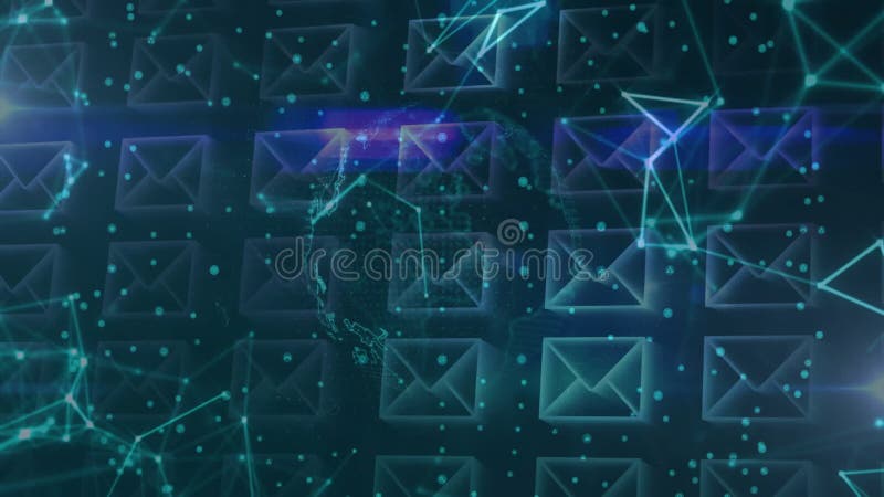 Animating Email Icons and Network Connections Over Digital Globe Stock ...