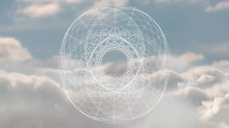 Animating Geometric Wireframe Circle Over Cloudy Sky Background Stock ...