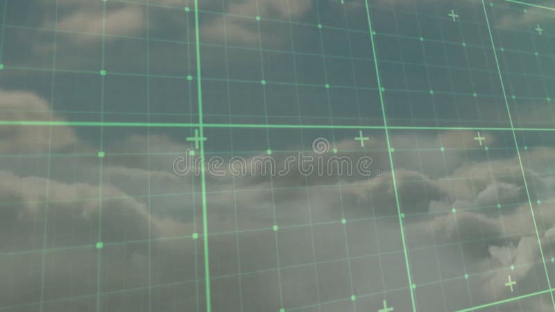 Animating Grid Lines and Data Points Over Cloudy Sky Background Stock ...