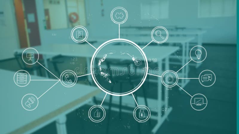 Animating Interconnected Icons Over Empty Classroom Background Stock ...