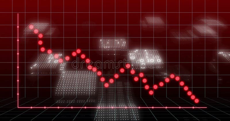 Animating Jagged Red Line Graph Weaving Across Virtual 3D Data Grid ...